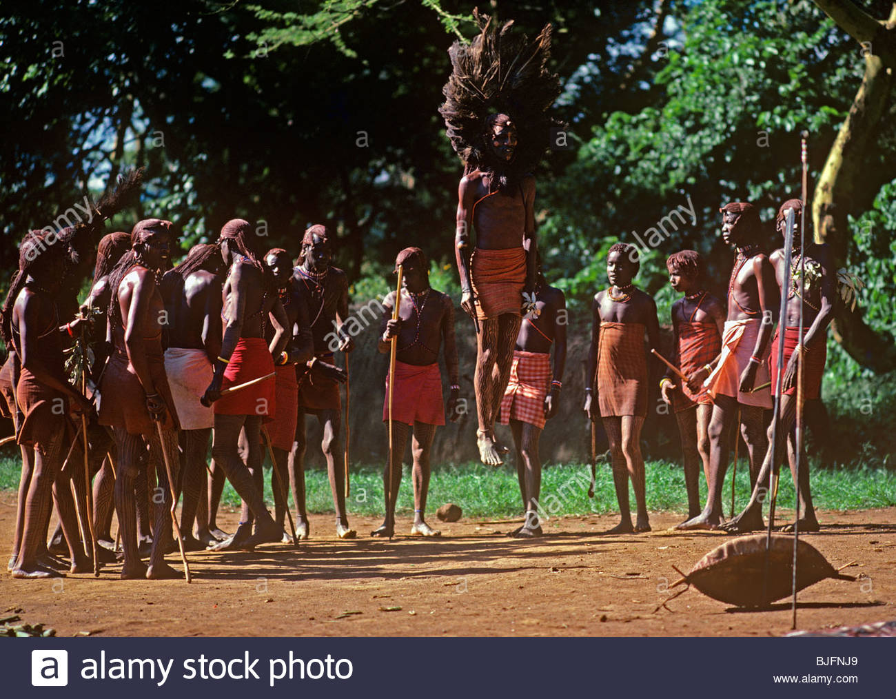 Maasai Warriors Dancing Jumping Kenya High Resolution Stock Photography ...