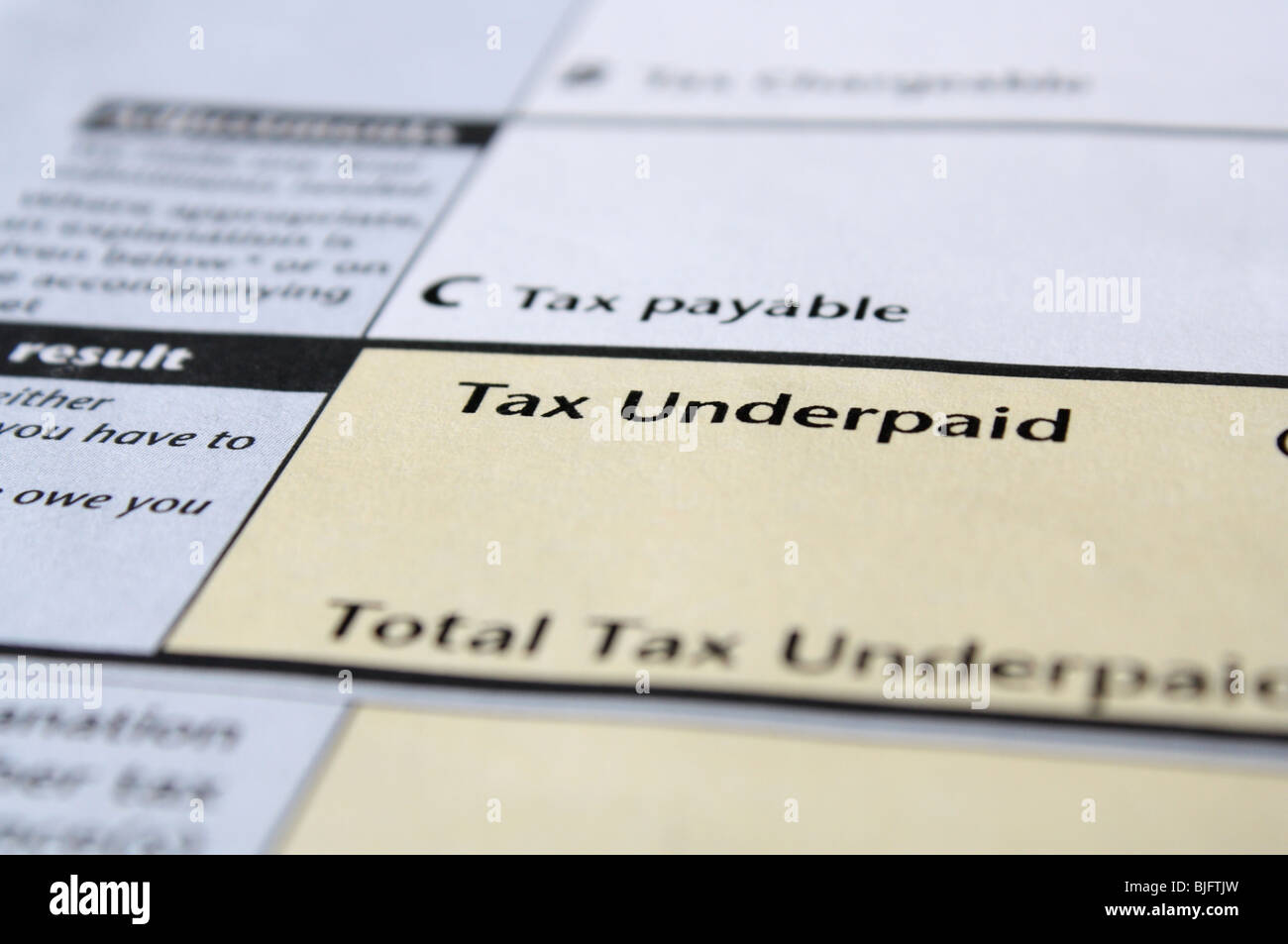 Tax underpaid form, Great Britain, 2009 Stock Photo - Alamy