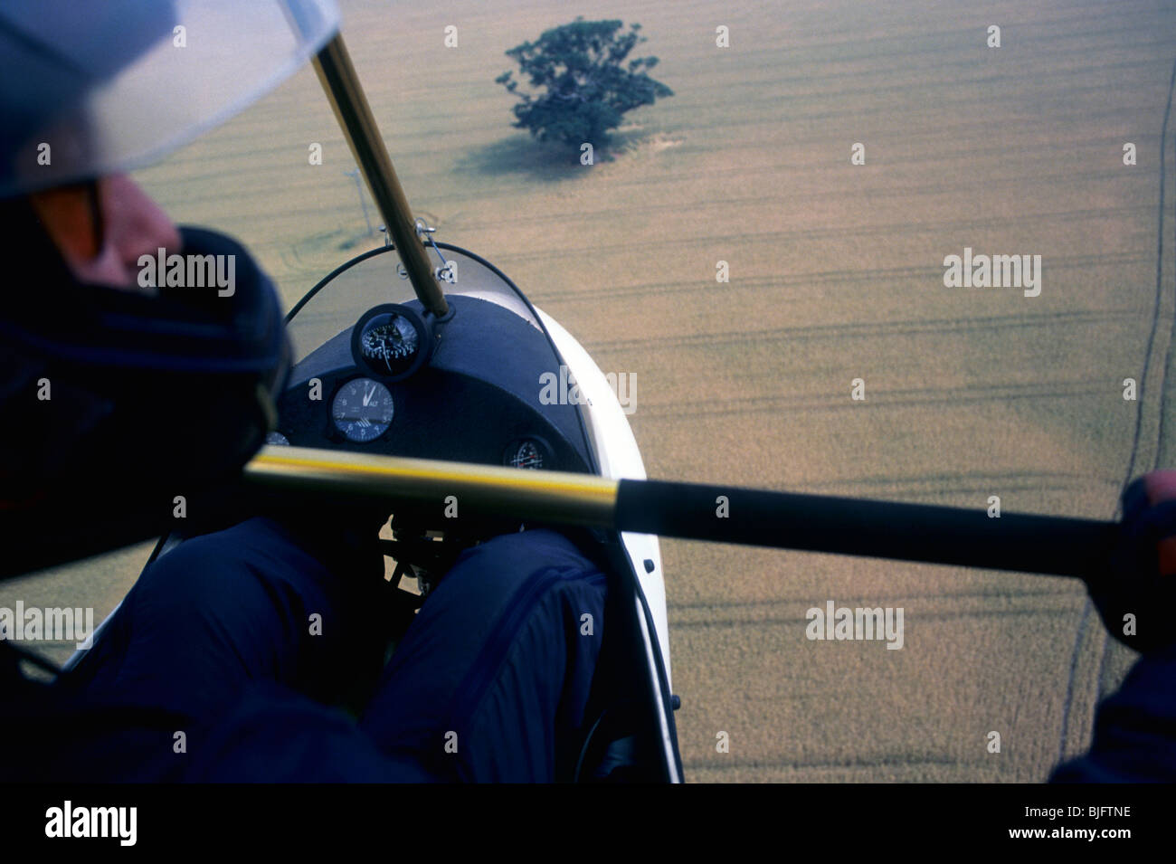 View from cockpit of a Microlight flying over countryside Stock Photo ...