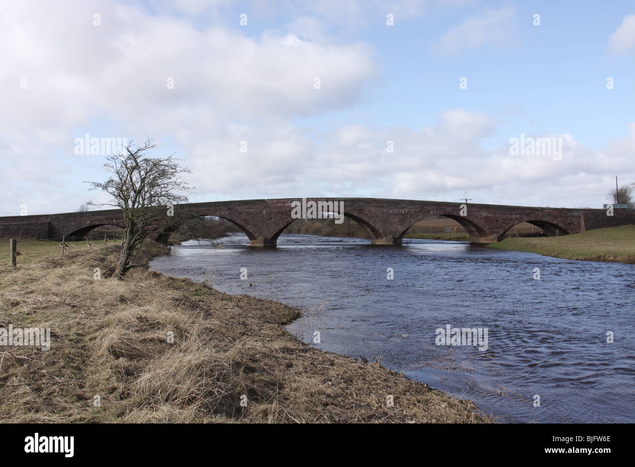 stone arch bridge over River Isla near Coupar Angus Scotland March 2010 ...