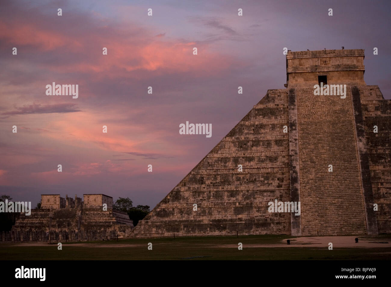 The Pyramid of the Sun is illuminated by the sunset among the Mayan ...