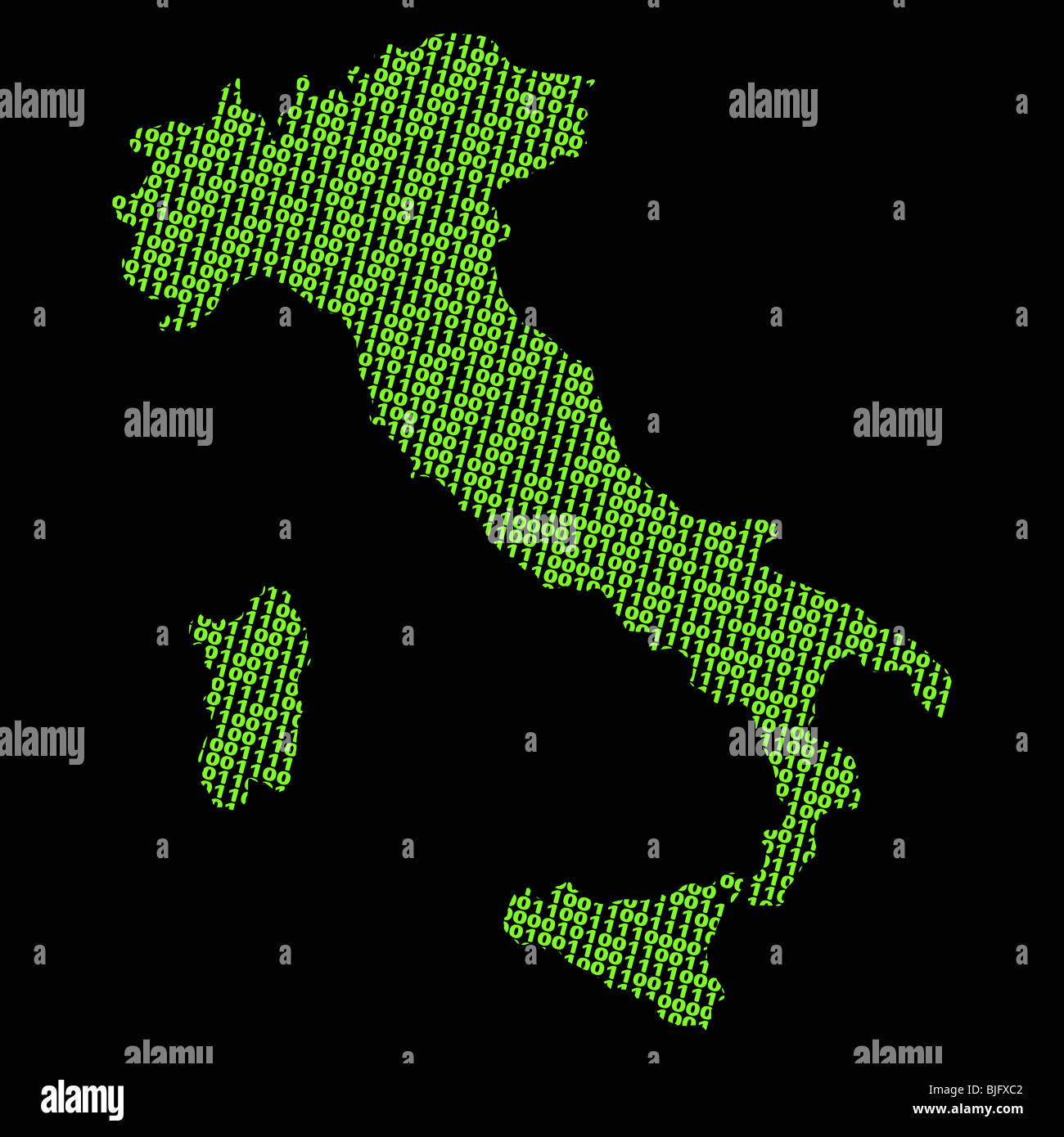 Italy map with green binary code illustration Stock Photo - Alamy