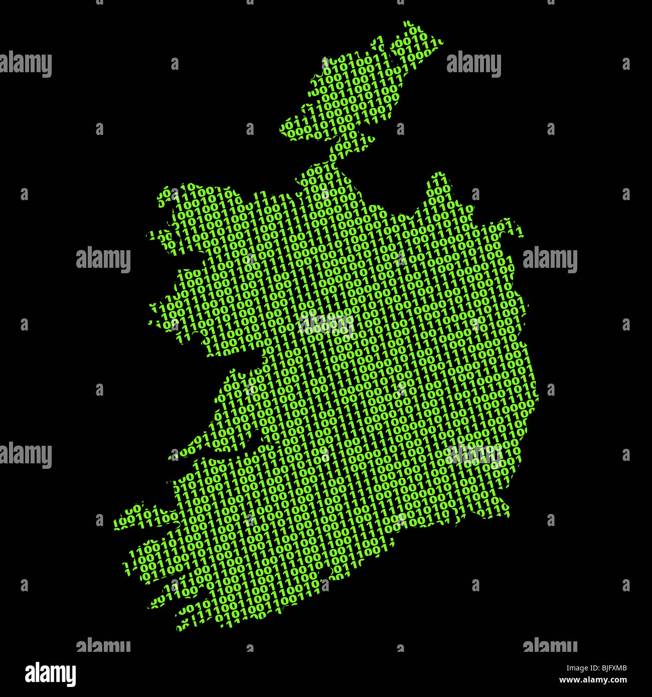 Ireland map with green binary code illustration Stock Photo - Alamy