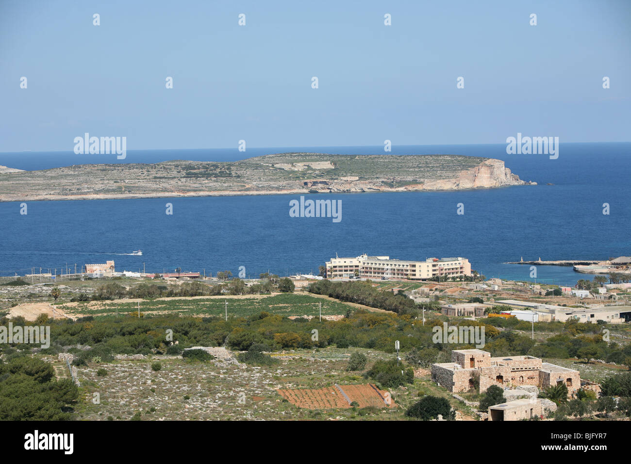 The sea channel between the island of Gozo, on the Maltese archipeligo ...