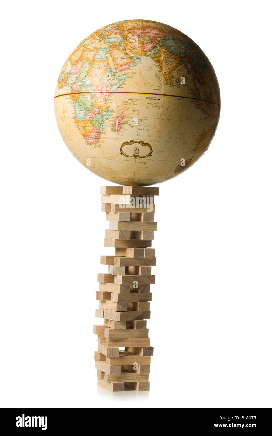 globe on a tower of blocks Stock Photo - Alamy