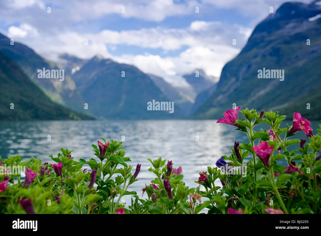 The Lodalen Valley, lake Lovatnet. Loen, Stryn, Norway. (Blurred ...