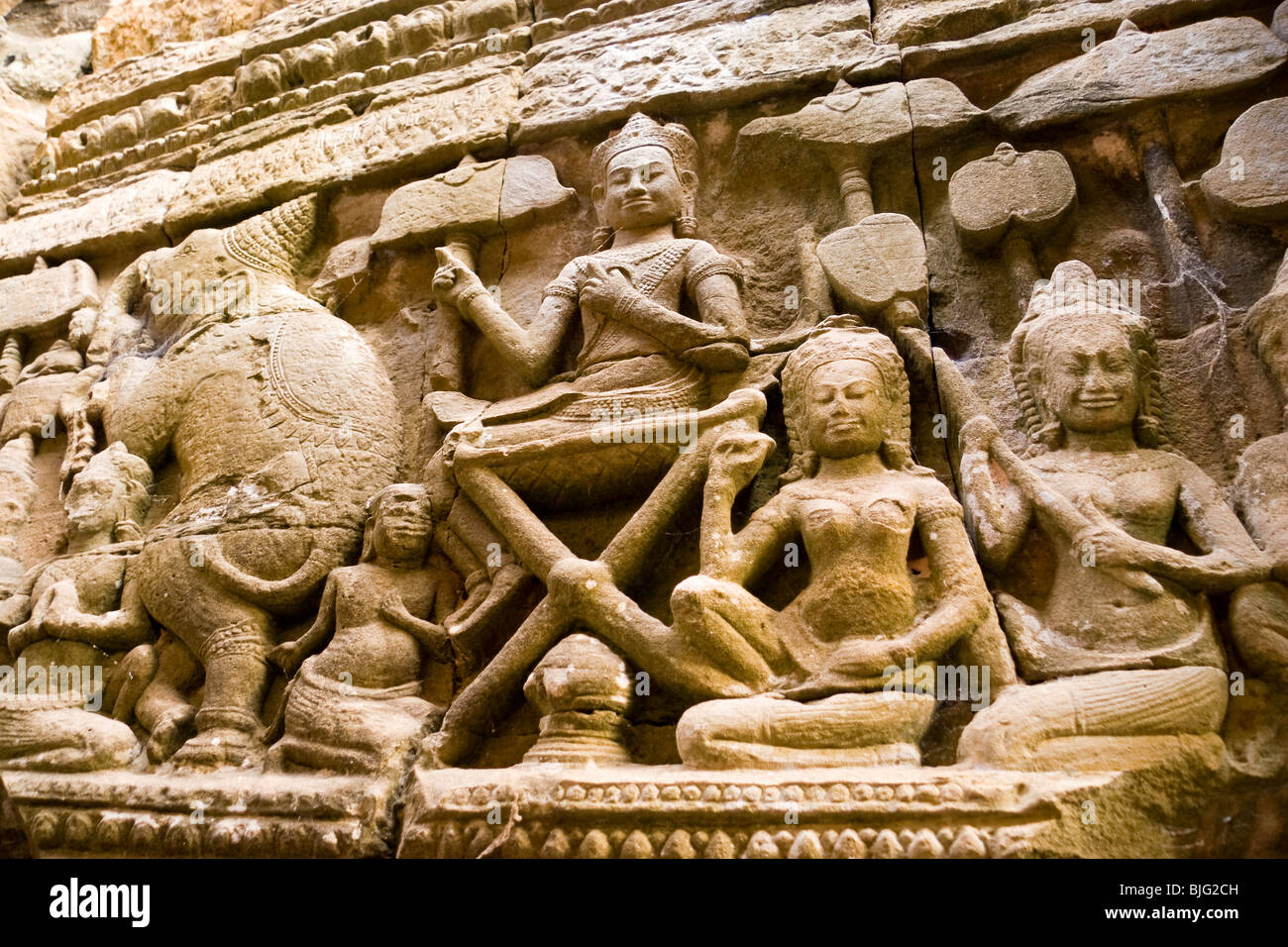 Ancient Carved Stone Lintel (Detail) Showing Celebrating Figures and an ...