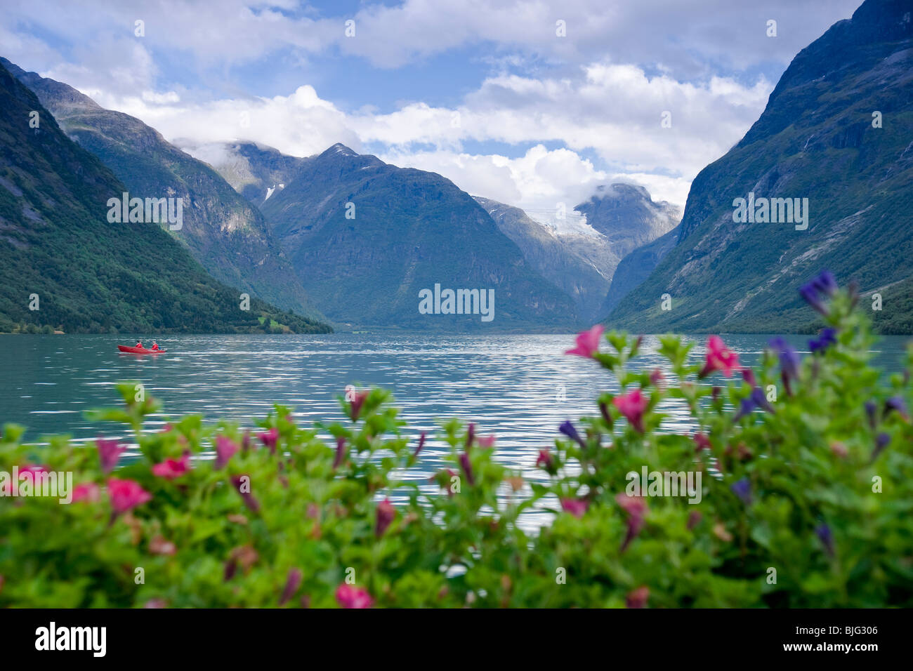 The Lodalen Valley, lake Lovatnet. Loen, Stryn, Norway. (Blurred ...