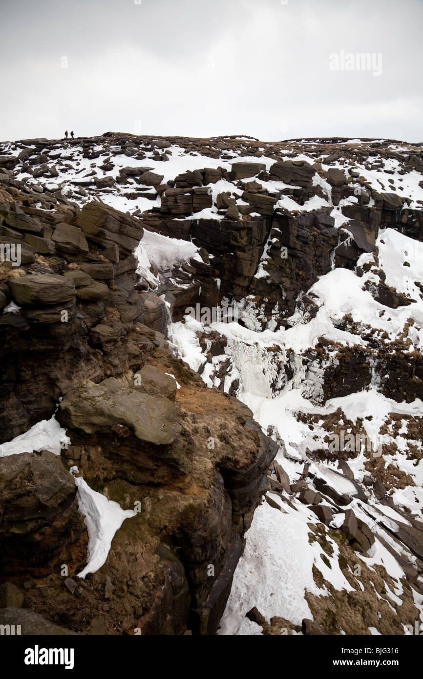 Winter conditions on Kinder Downfall, a waterfall on Kinder Scout in ...