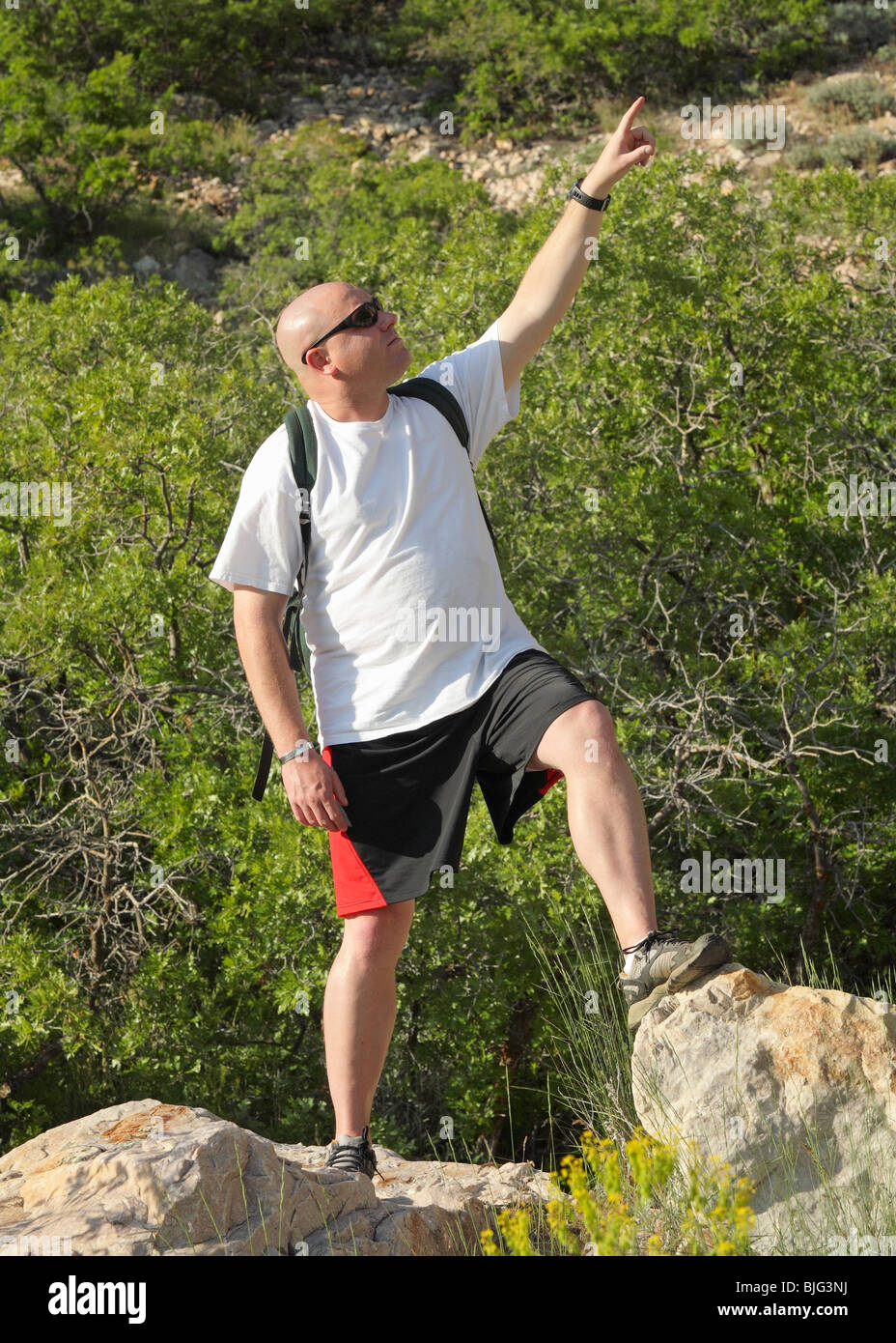 Hiker man standing pointing hi-res stock photography and images - Alamy