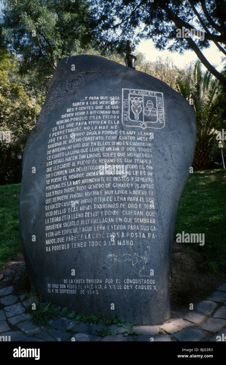 Santiago, Chile. Stone with a letter by Valdivia to King Charles V ...