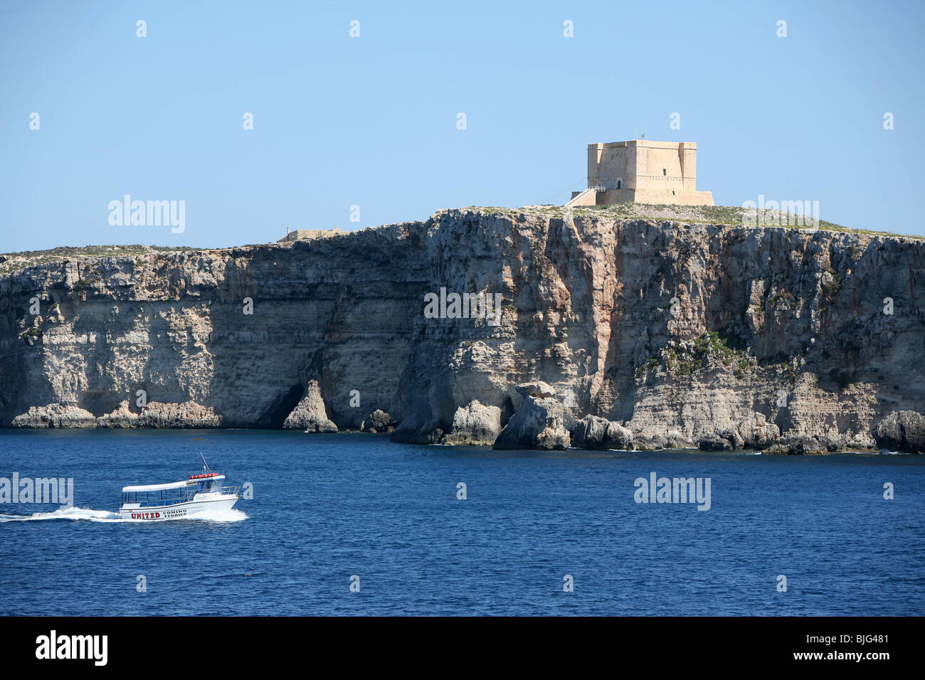 The sea channel between the island of Gozo, on the Maltese archipeligo ...