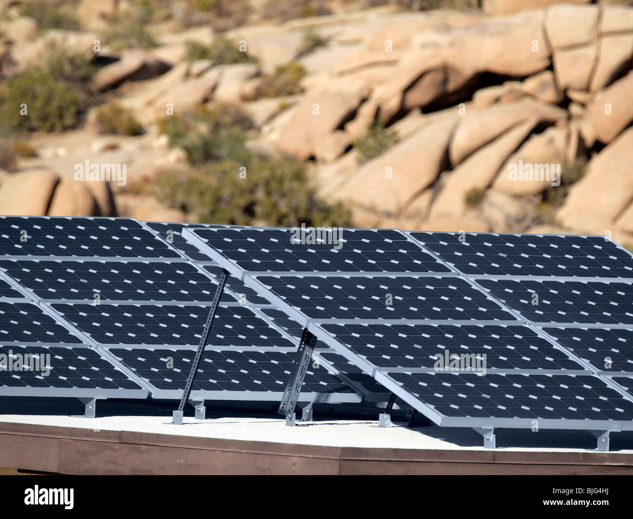 Solar panels and rock formations at Joshua Tree National Park Stock ...