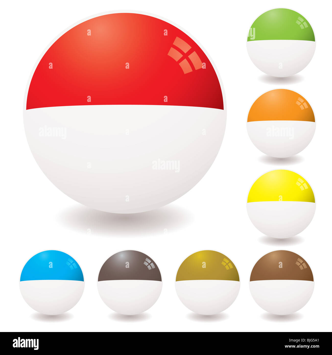 collection of web icons with light reflection and drop shadow Stock ...