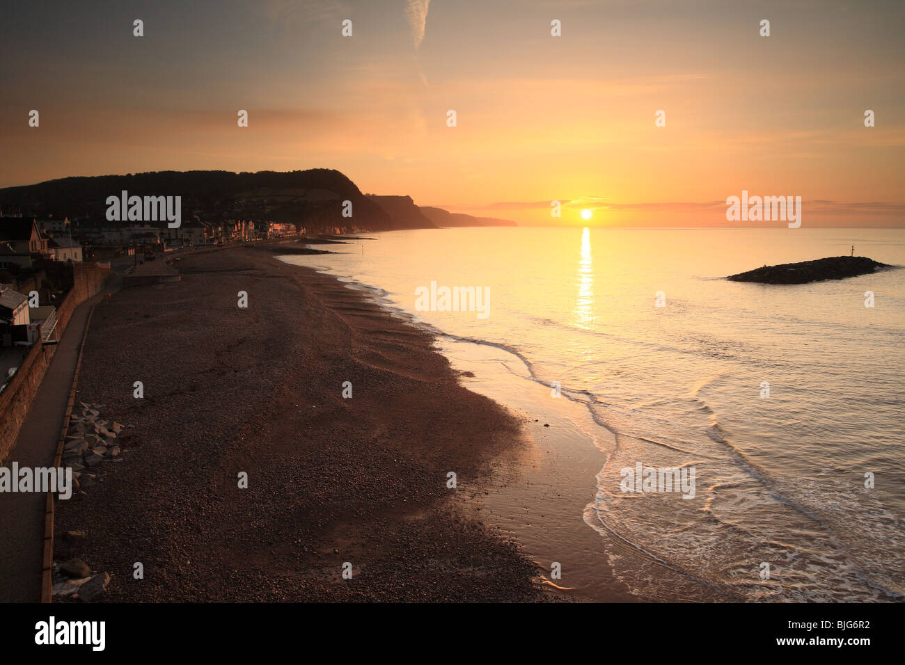 Sunrise over Lyme Bay viewed from Sidmouth, East Devon, England, UK ...