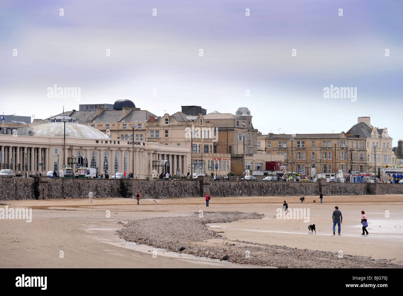 General view of the beach at Weston-Super-Mare with the Winter Gardens ...