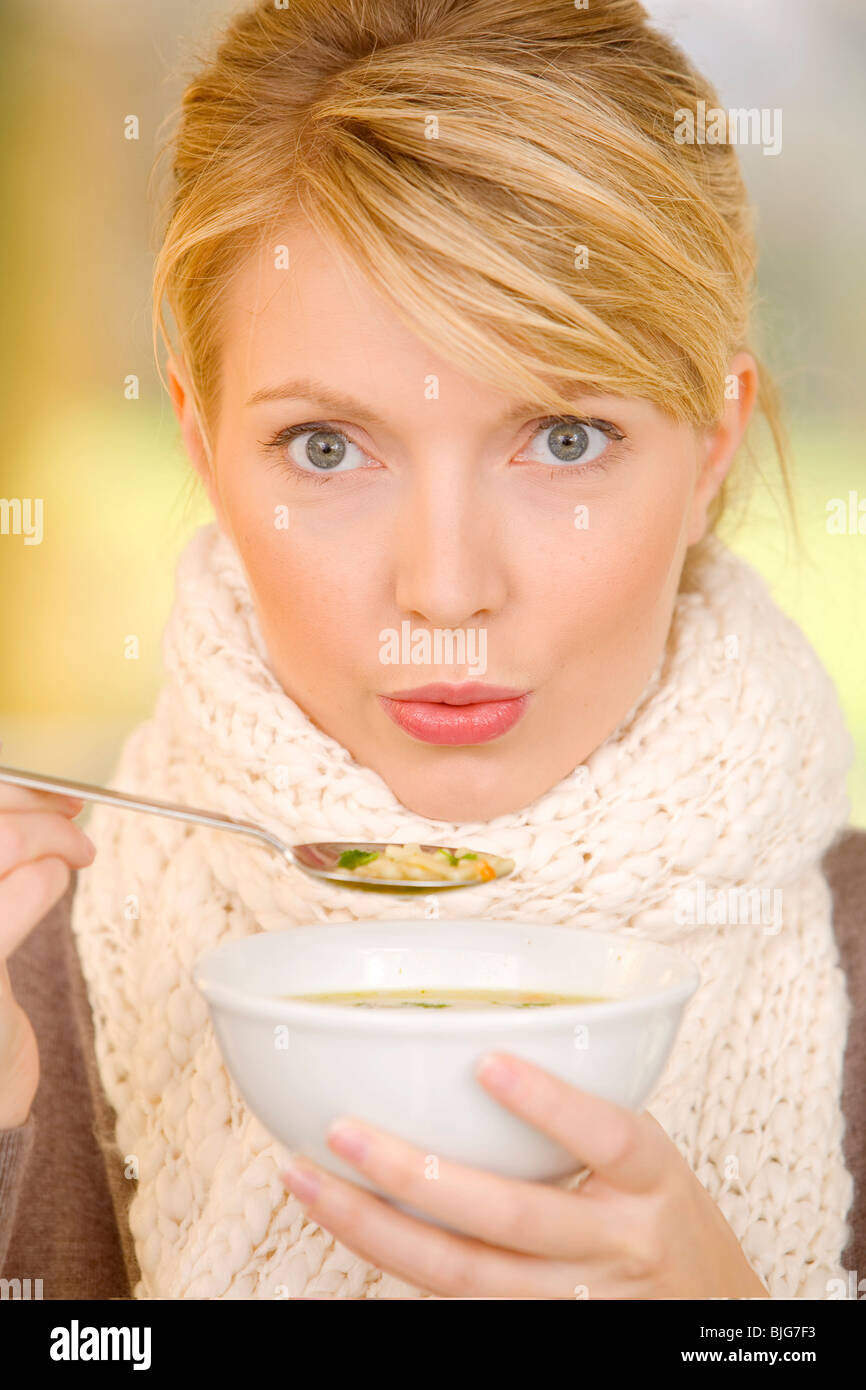 Woman Eating Chicken Soup High Resolution Stock Photography and Images ...