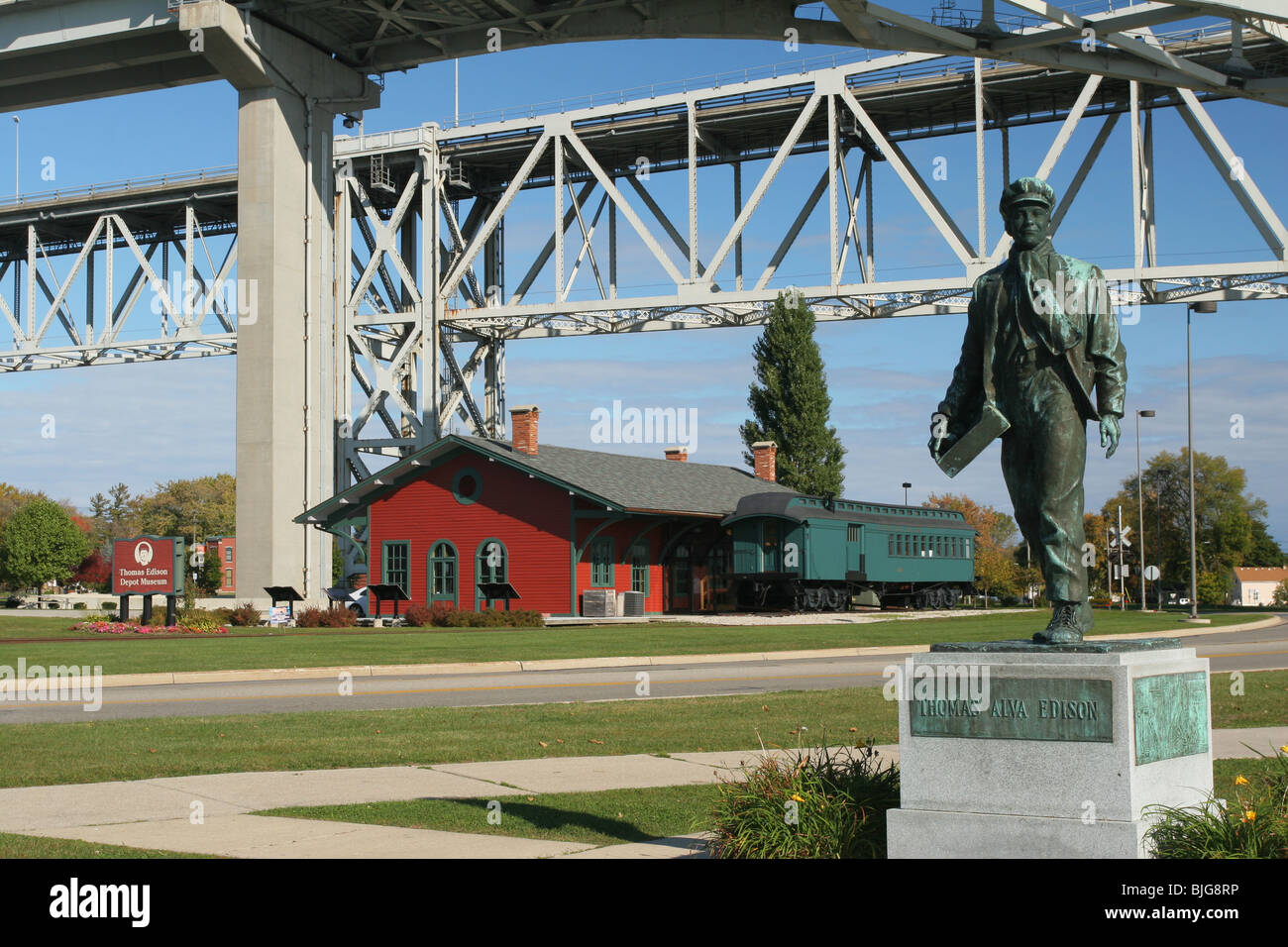 Thomas Alva Edison Statue at the Thomas Edison Depot Museum in Port ...