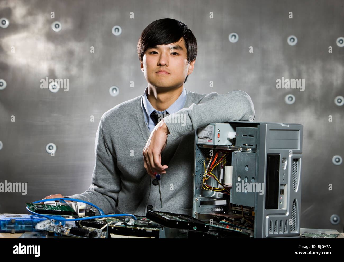 man working on a computer Stock Photo - Alamy