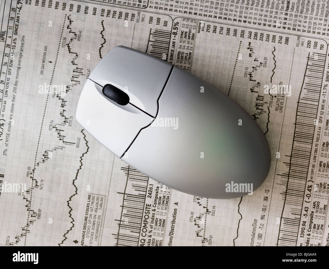 computer mouse on the stock report Stock Photo - Alamy