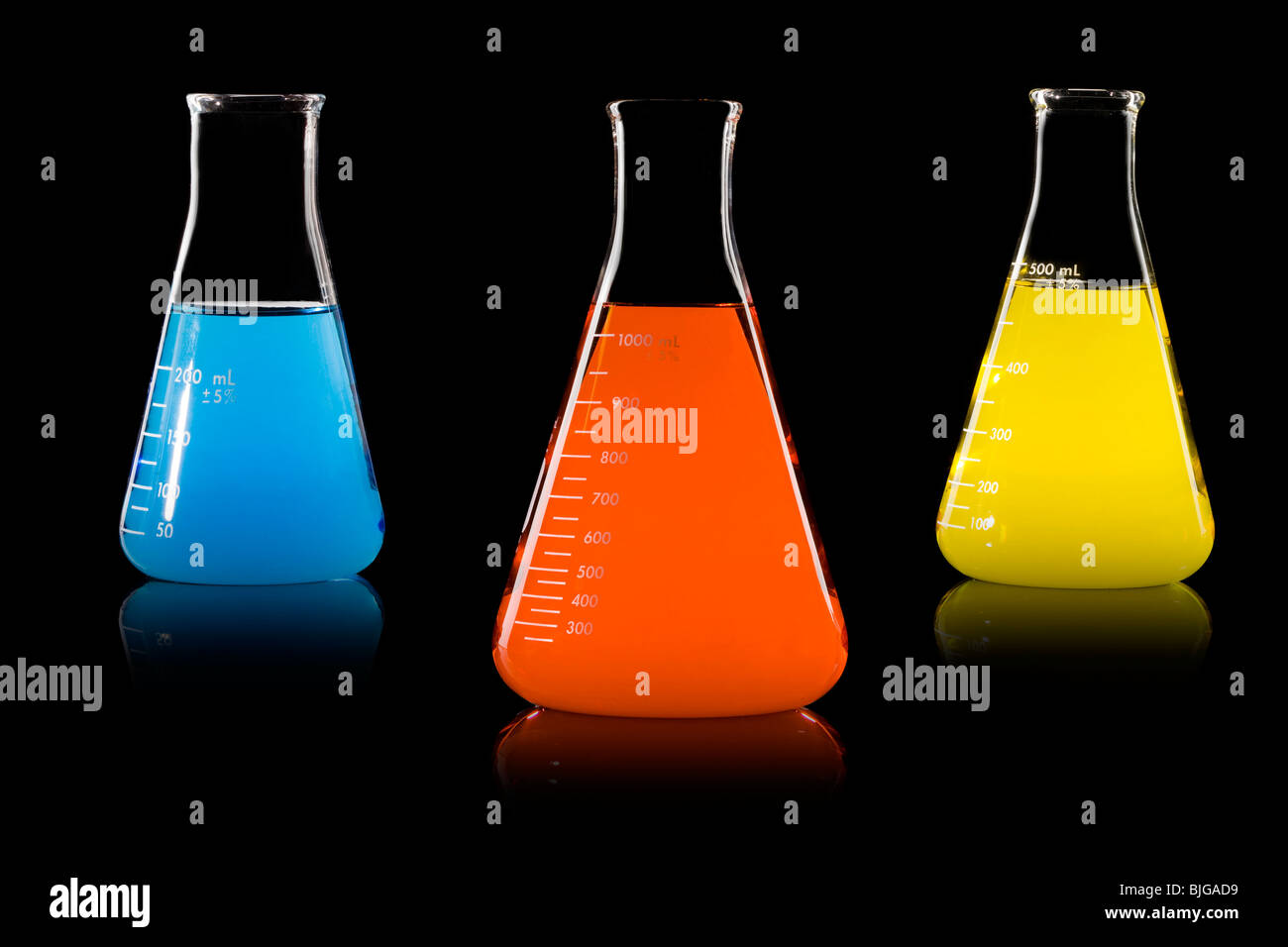 erlenmeyer flasks with colored liquid Stock Photo - Alamy