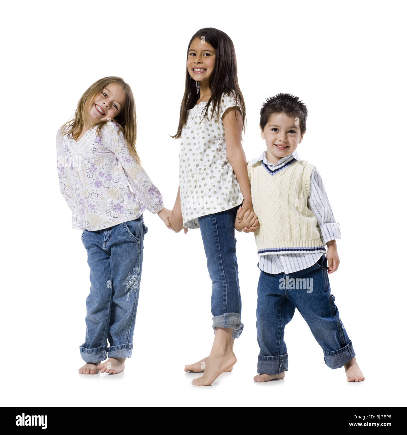 Long shot happy sisters brother Cut Out Stock Images & Pictures - Alamy