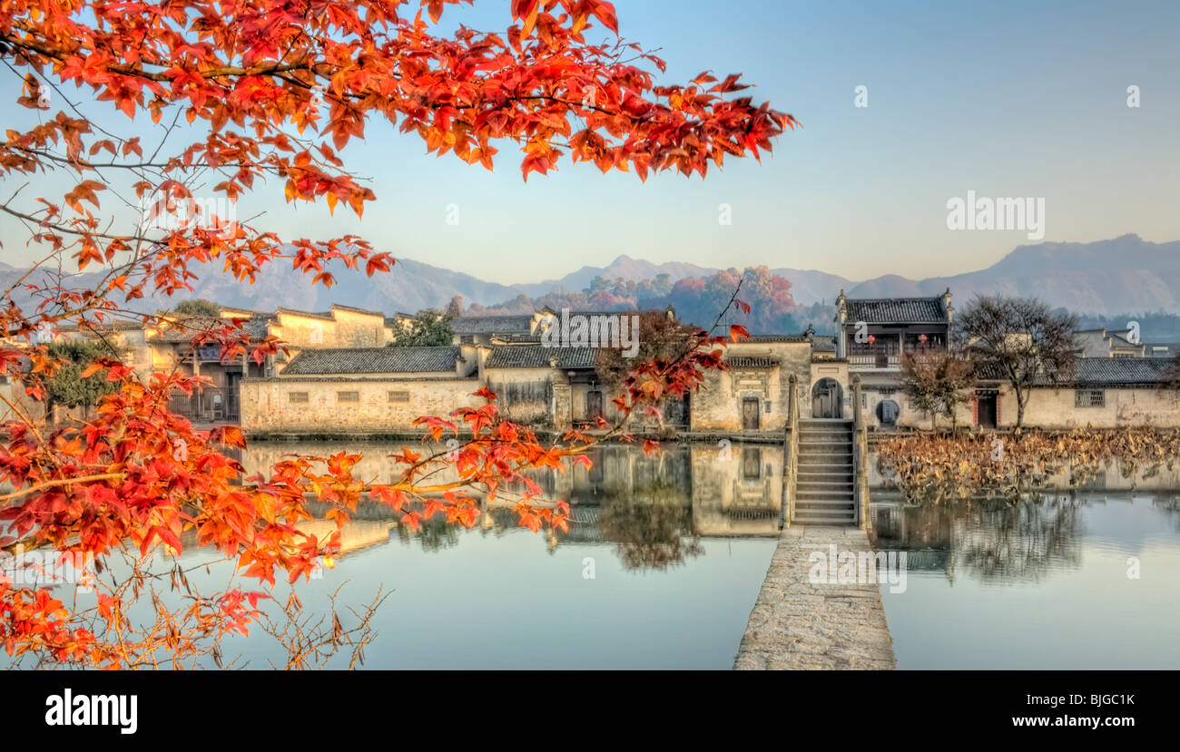 The Fall color at a Chinese village in Anhui province, China Stock ...