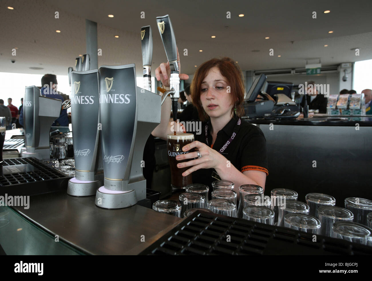 Woman taps Guinness beer in a bar, Dublin, Ireland Stock Photo - Alamy