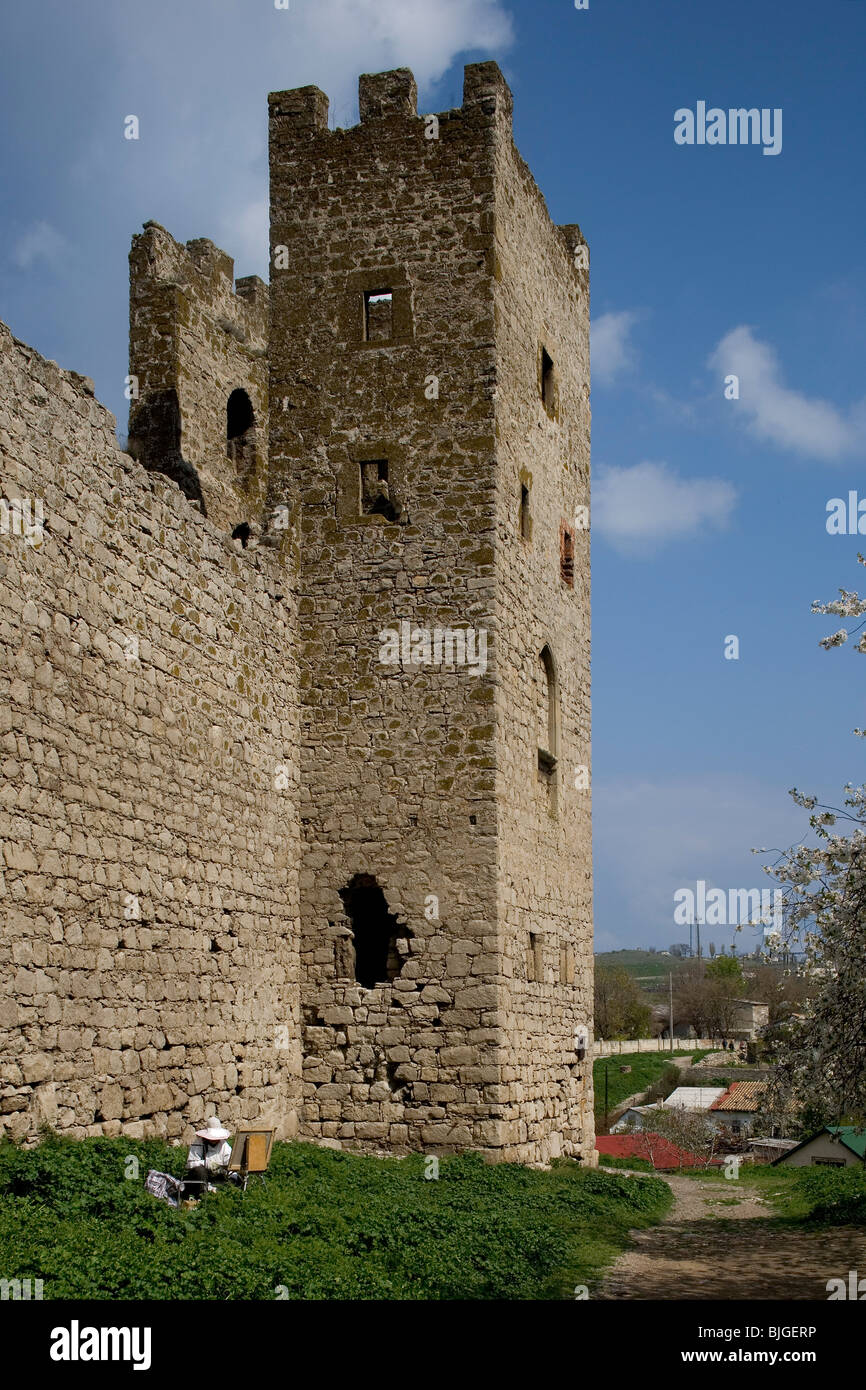Ukraine,Crimea,Feodosia,Genoa fortress,Christ Tower,14th century Stock ...