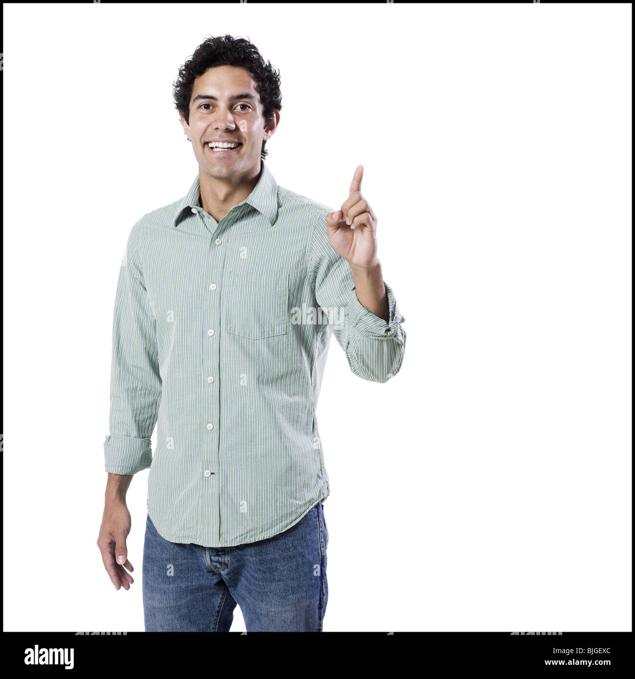 man holding up one finger Stock Photo - Alamy