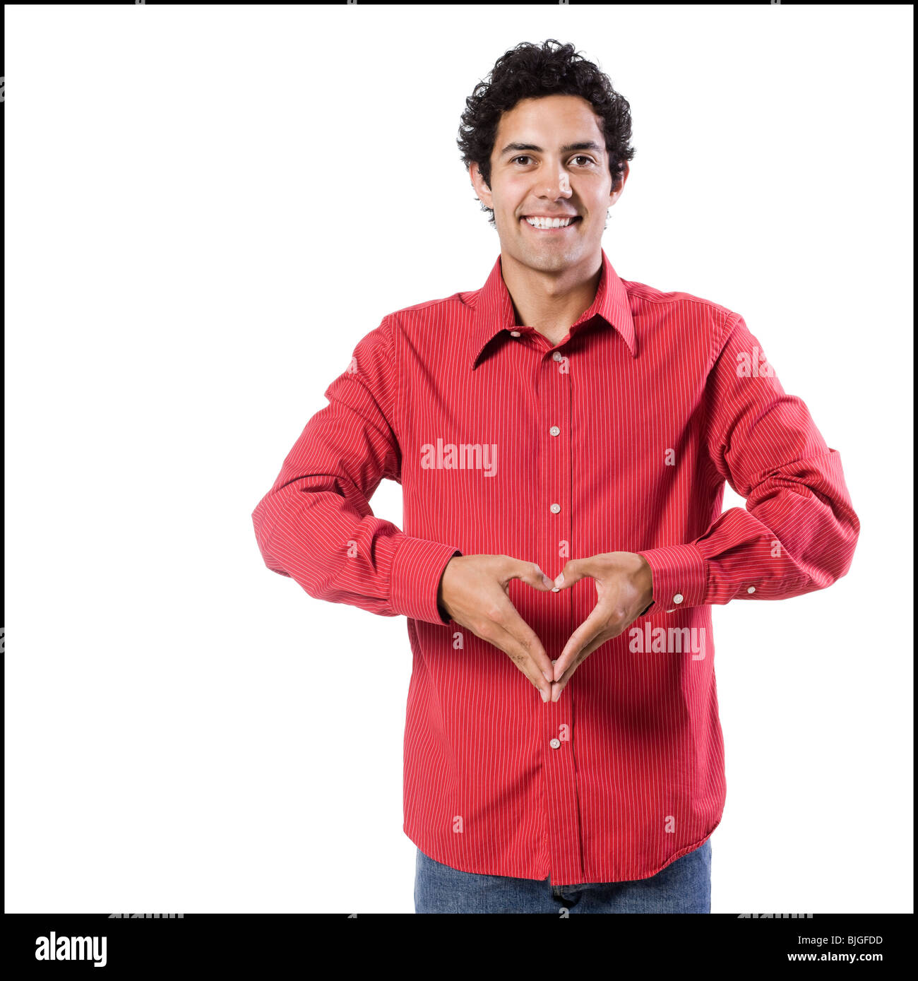 man making heart shape with his hands Stock Photo - Alamy