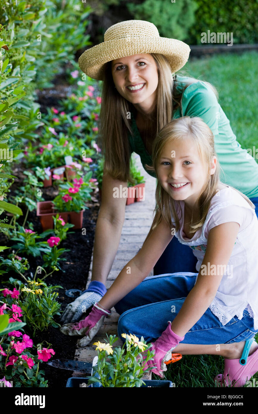 mother and daughter in the garden Stock Photo - Alamy