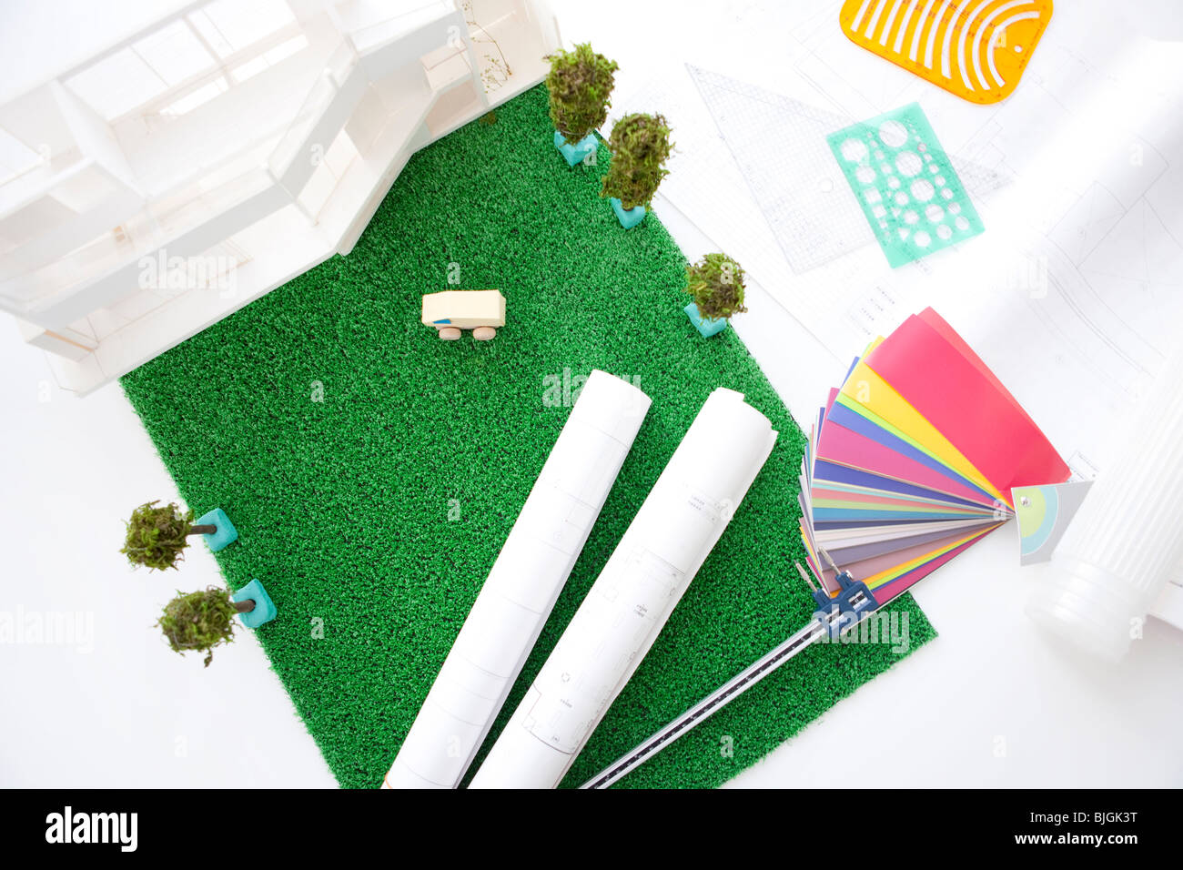 Model building, building plans and colour swatch Stock Photo - Alamy