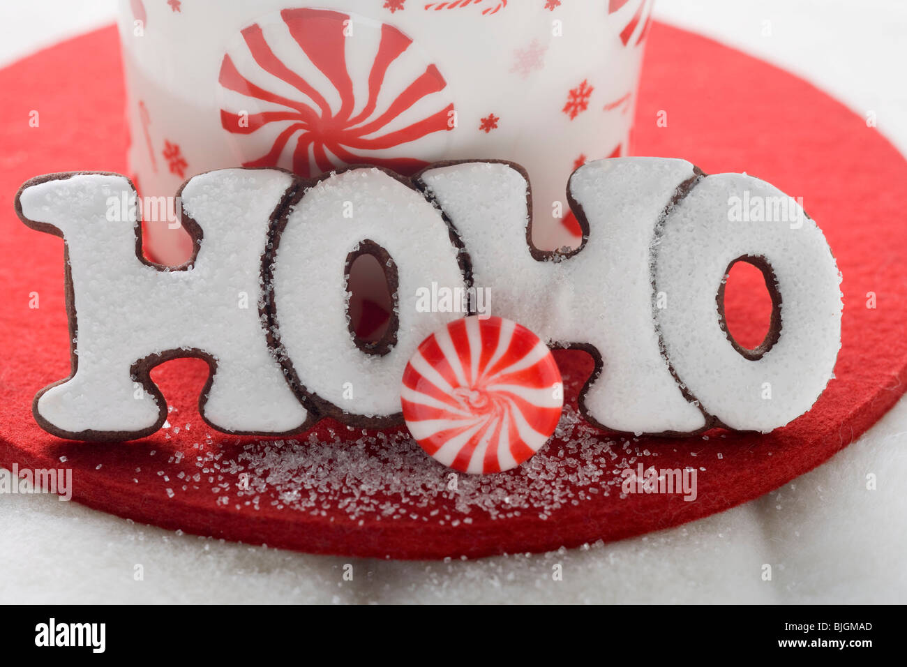 Christmas biscuit (the word HOHO) and peppermint Stock Photo - Alamy