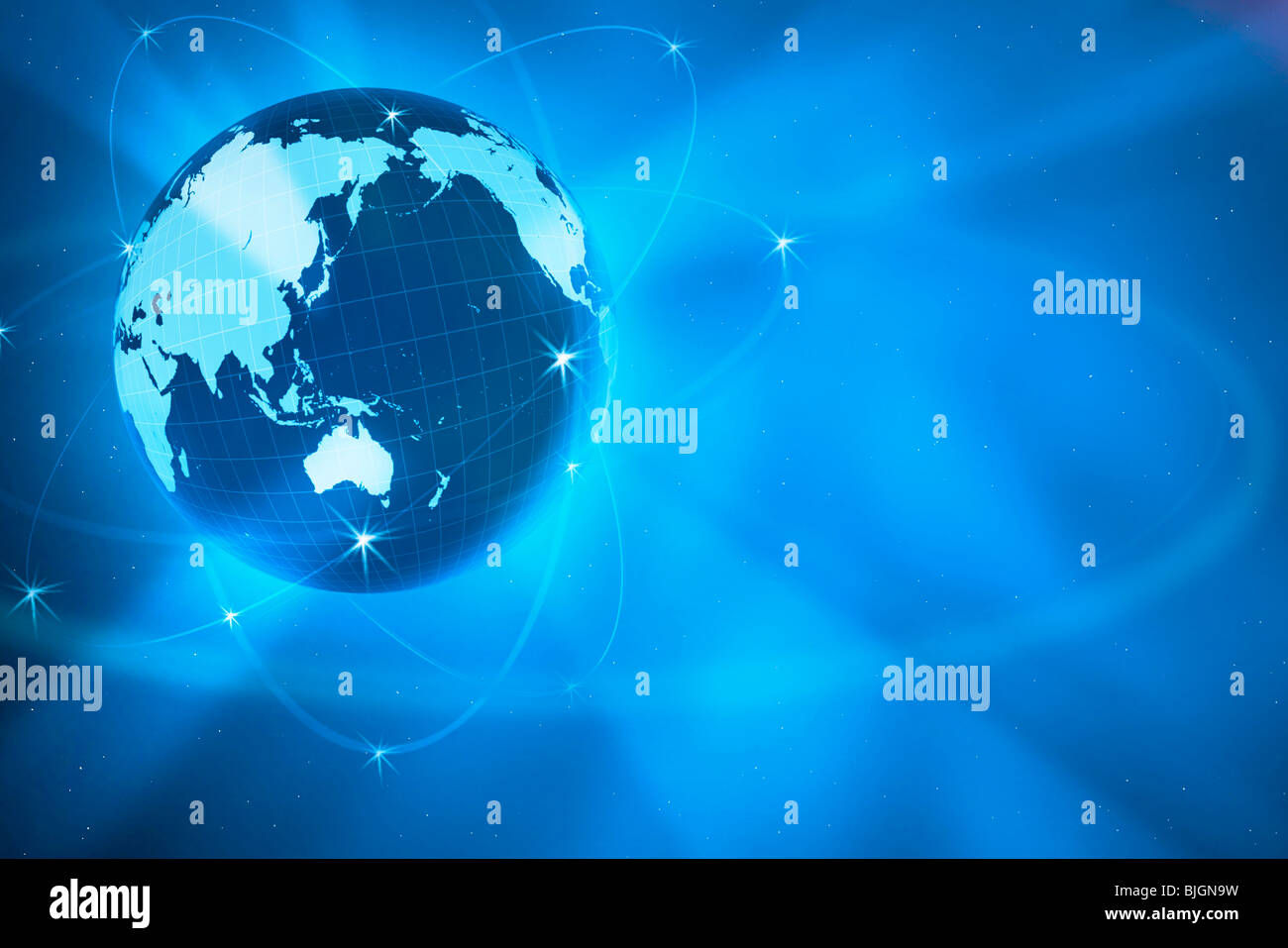 Light orbiting a blue earth Stock Photo - Alamy