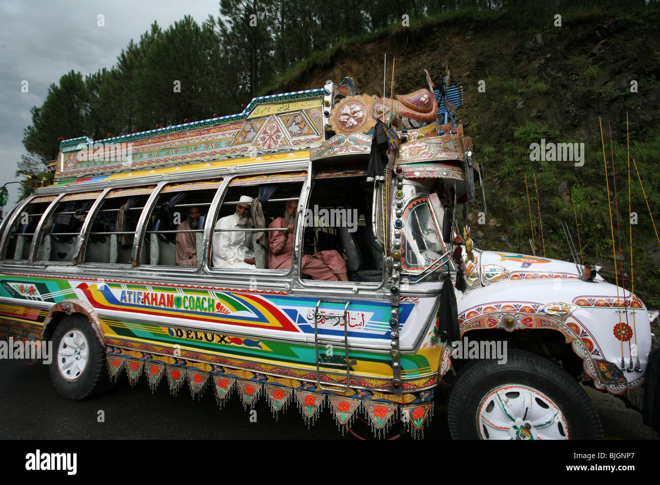 Kaghan valley, Pakistan. Traditional bus used for transport between ...