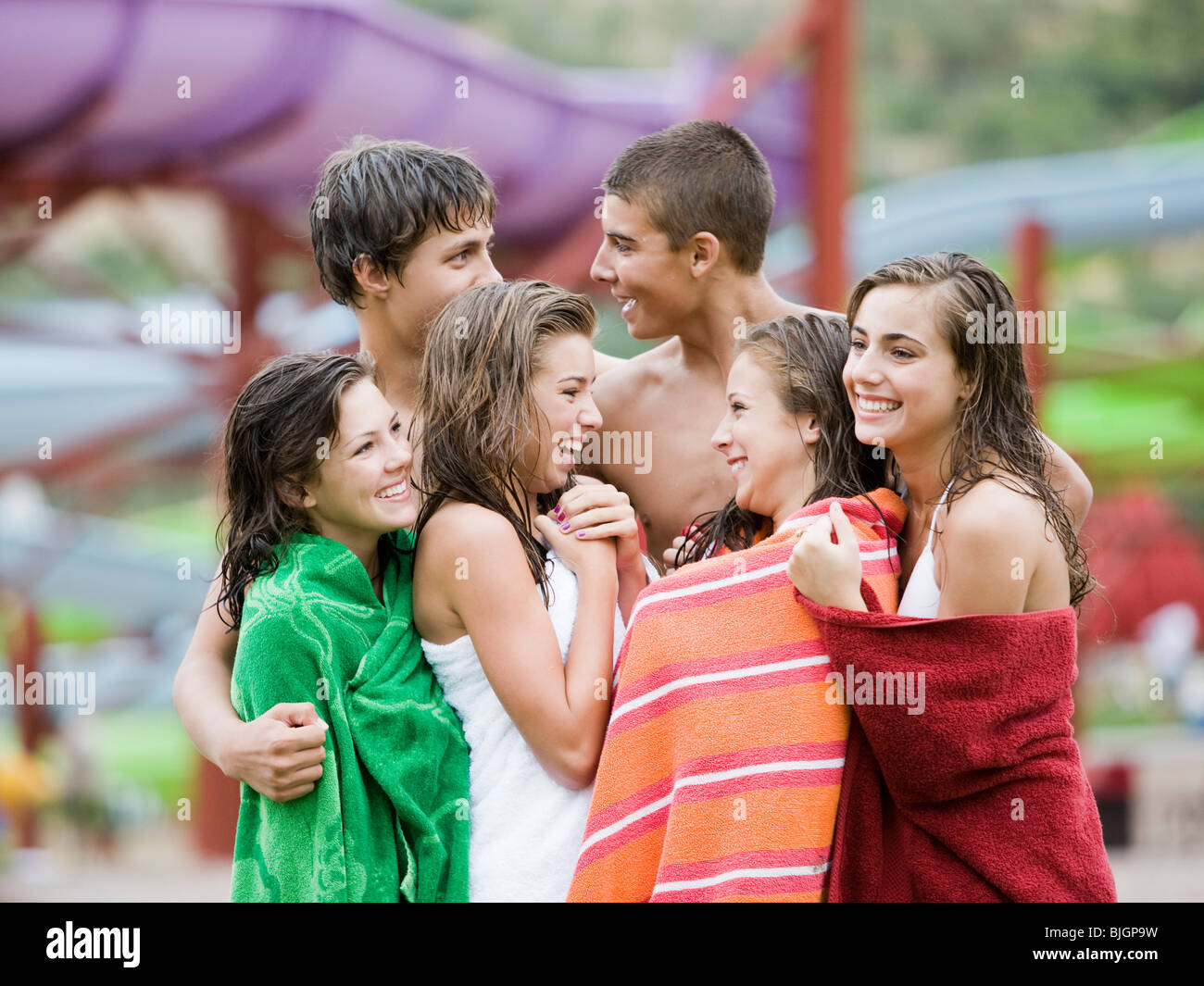 teenagers at a waterpark Stock Photo - Alamy