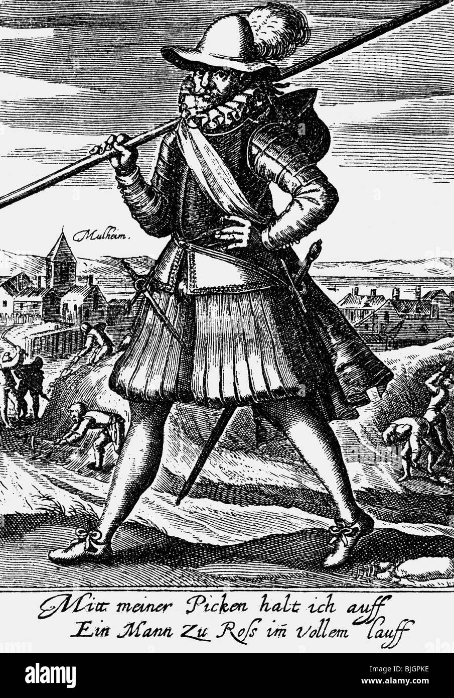 military, infantry, pikemen, pikeman, copper engraving by H. Ullrich ...