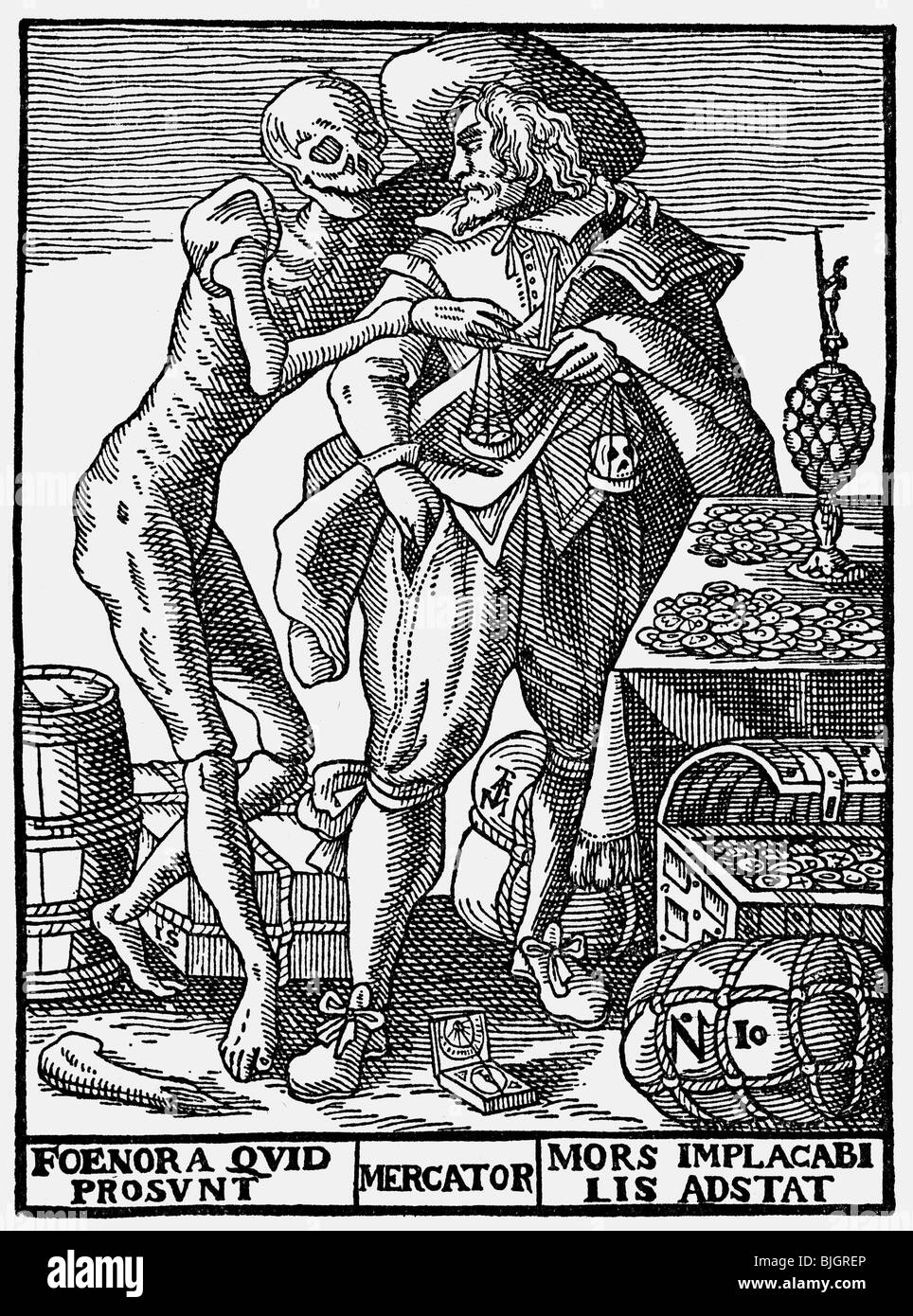 trade, trader, allegory, merchant and death, dance macabre of M. A ...