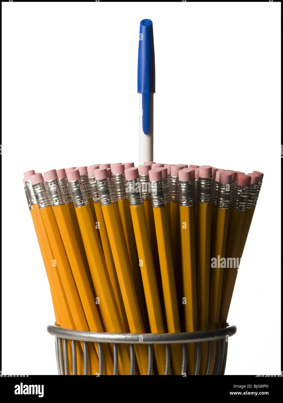 one pen among pencils Stock Photo - Alamy