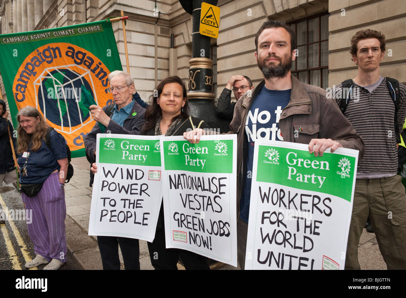 Green party placards and Campaign against Climate Change banner at ...