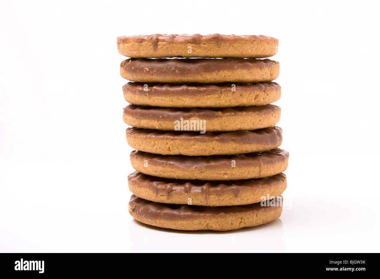 Stack of Chocolate Digestive biscuits isolated against white background ...