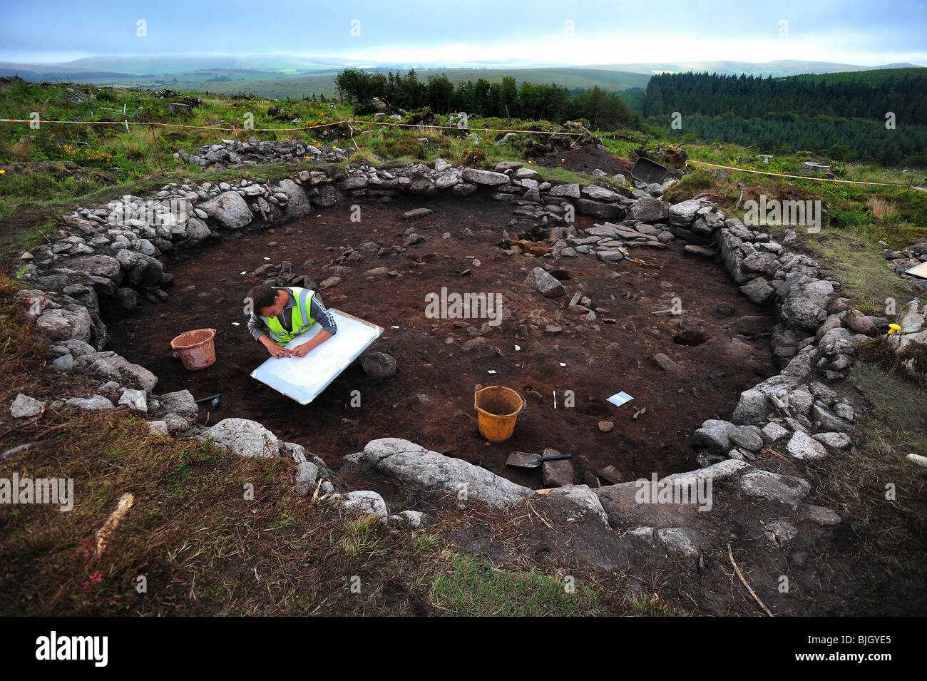 The Archaeological roundhouse site at Bellever, Dartmoor, which is ...