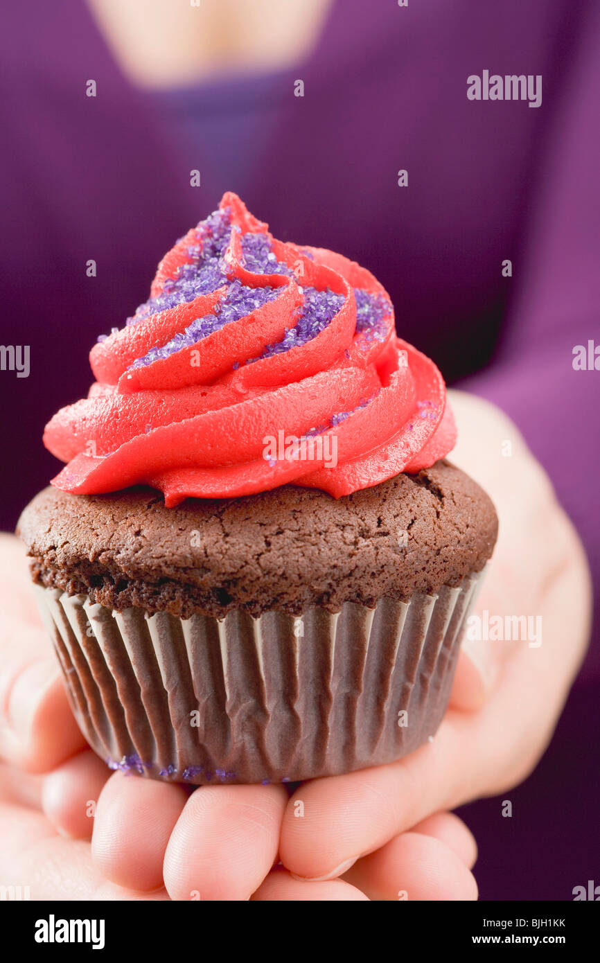 Hands holding chocolate cupcake Stock Photo - Alamy