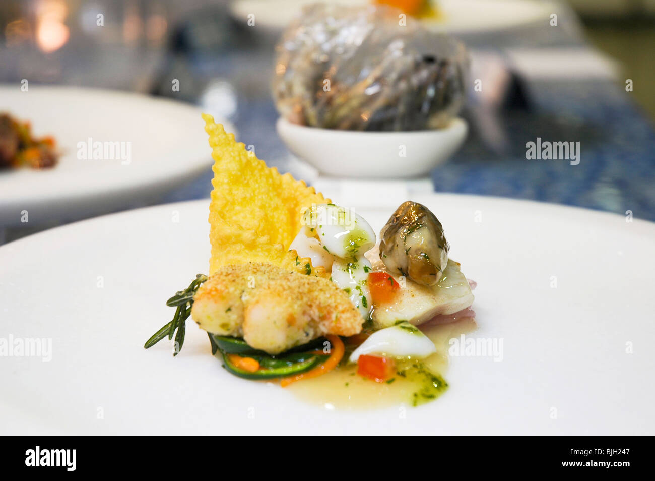 italian cuisine served in a decorated dish for a gastronomic ...