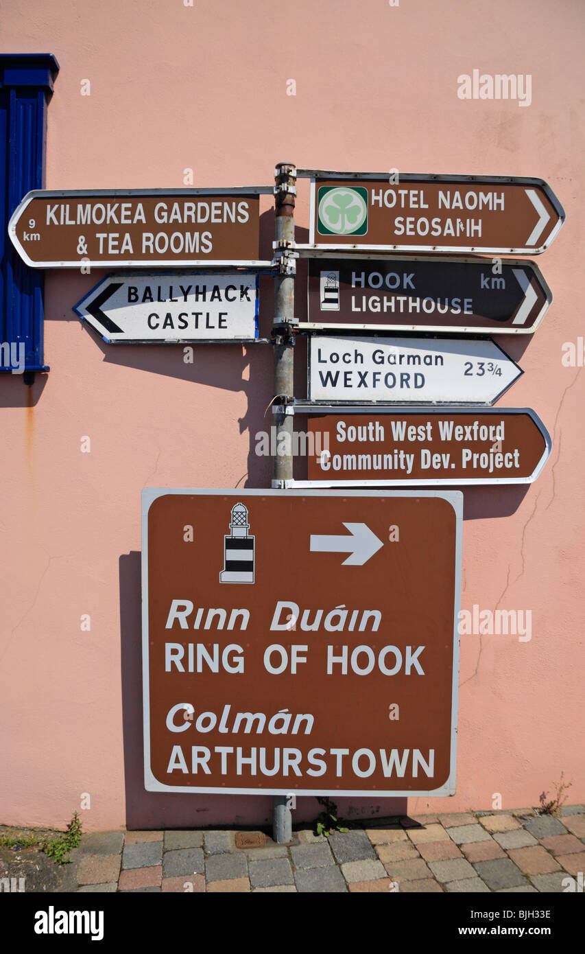 A typical road sign to tourist attractions and villages., in Ballyhack ...