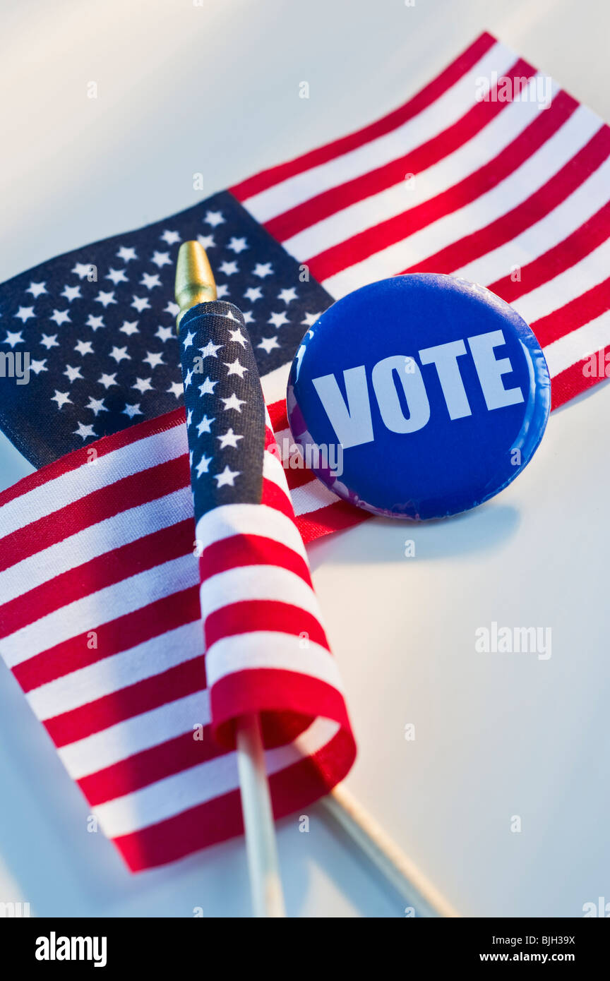 Election pin and American flags Stock Photo - Alamy