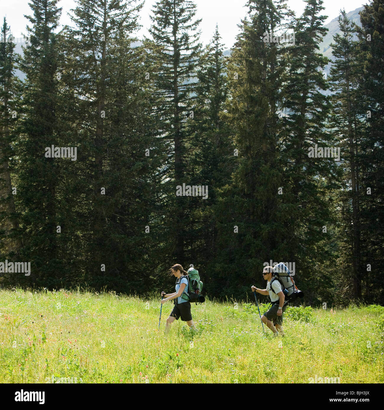 Camping young couple backpackers hi-res stock photography and images ...