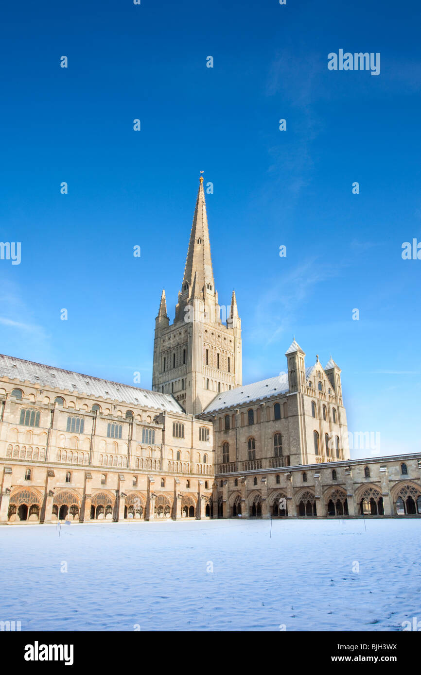 The Medieval Norwich Cathedral captured following winter snowfall on a ...