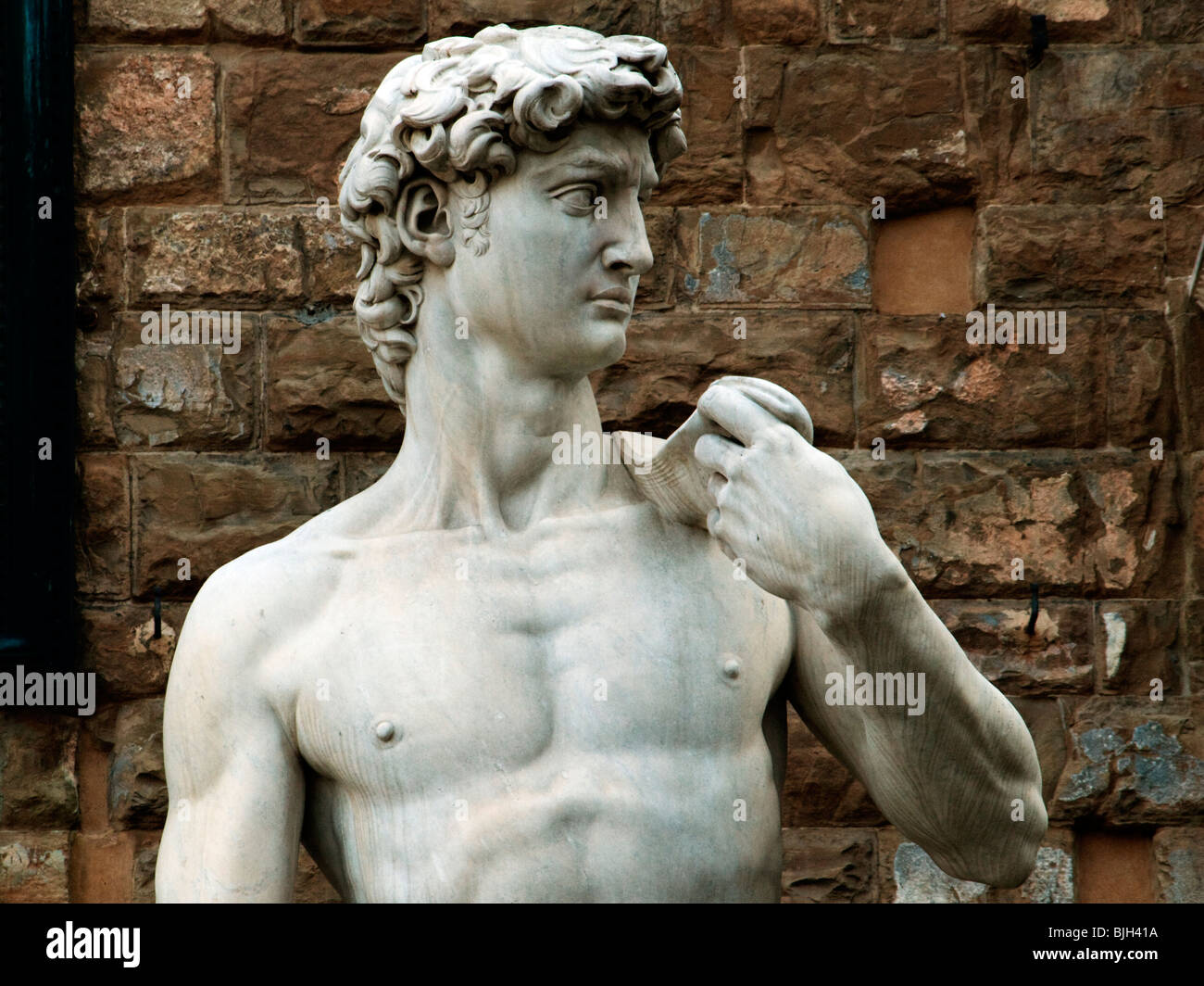 Michelangelo's statue of David (detail of copy) outside the Palazzo ...